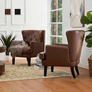Glitzhome Set of 2 32"H Mid-century PU Armchair Wingback Club Chair ...