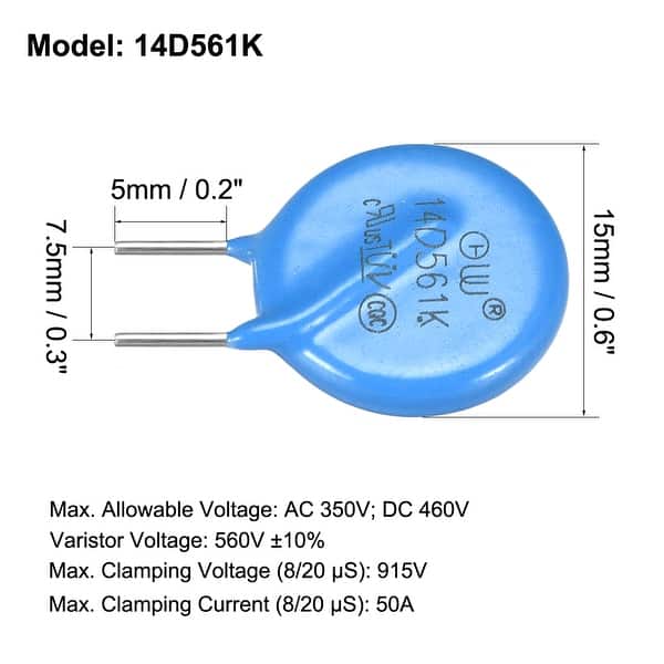 20Pcs Voltage Dependent Resistors AC 350V 14D561K L5 Radial Lead Disc ...