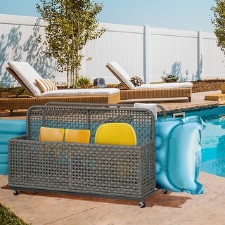 Outsunny Patio Wicker Pool Float Storage with Wheels, Outdoor Rolling ...