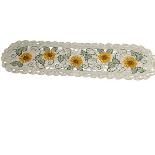 Sunflower Embroidered Cutwork Rectangular Table Runner, 16 by 54 inch ...