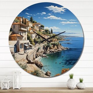 Designart "Spain Azure Coastline Village II" Nautical & Beach Oversized ...