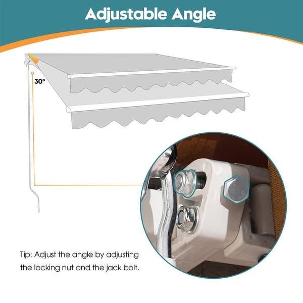 MCombo 10x8 FT Manual Retractable Patio Awning with Polyester Canopy ...