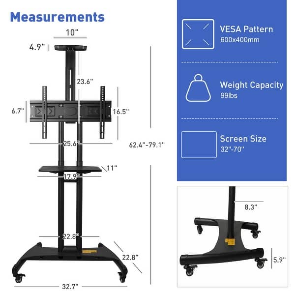 Portable Mobile TV Stand with Wheels for 32-70 Inch Flat Screen TVs ...