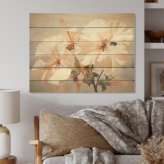Designart "Beige Hibiscus Painting" Hibiscus Wood Wall Decor ...