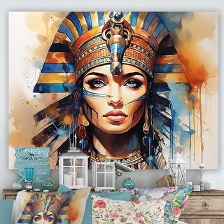 Designart "Gold And Blue Pharaoh Egyptian Woman Beauty IV" Egypt Gold ...