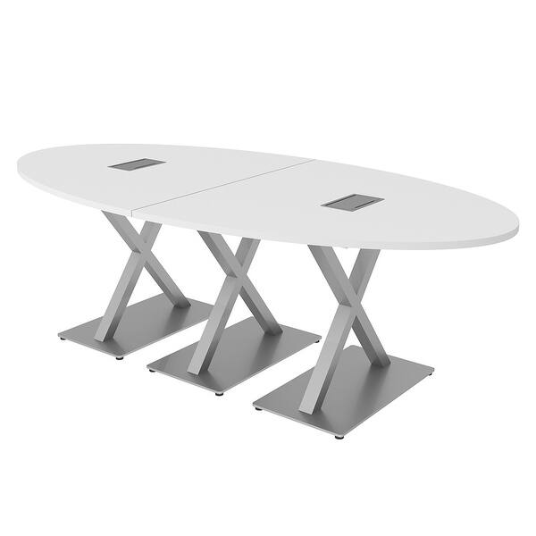 6 Person 8X4 Oval Conference Table with X Bases And Power Modules - Bed ...