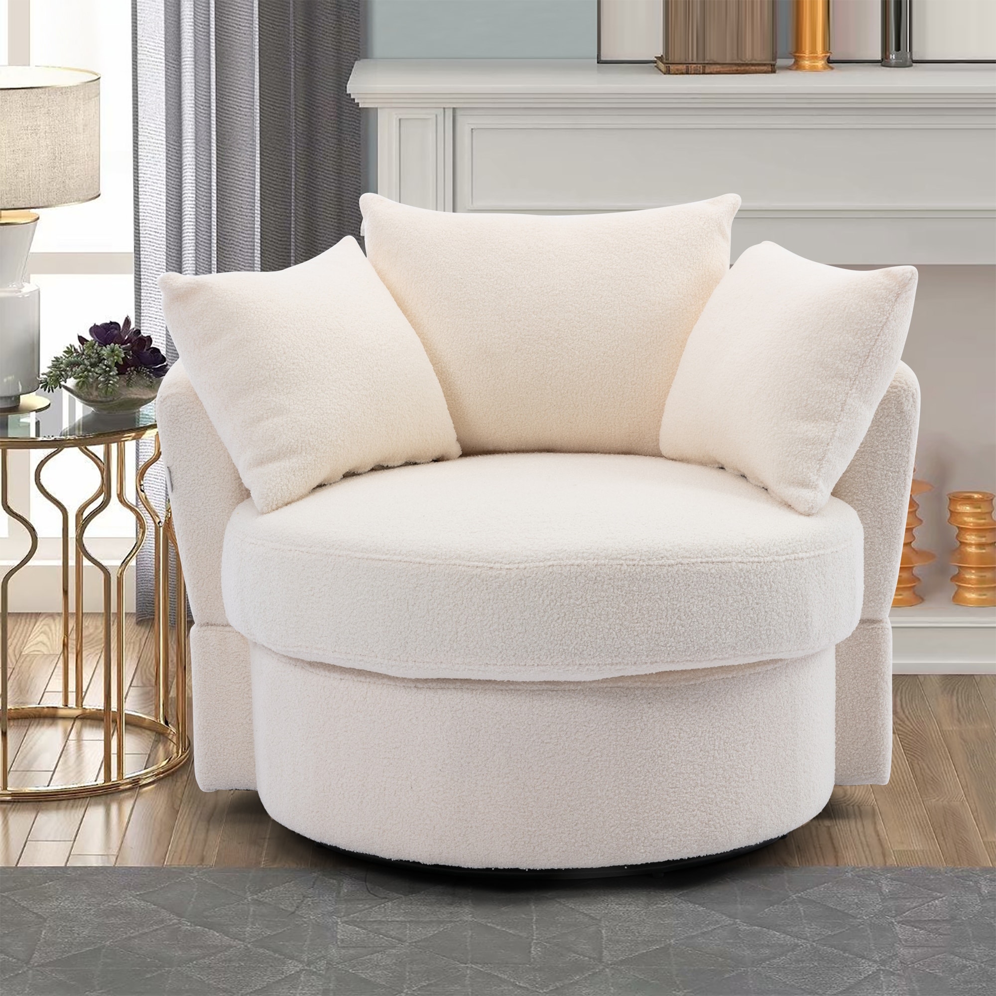 Signature Design by Ashley Cambri White Oversized Round Swivel Chair ...