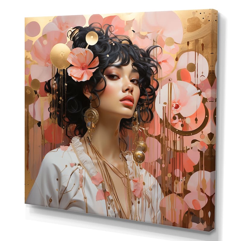 Designart "Pink And Gold Glamorous Woman Queen III" Woman Glam Wall ...