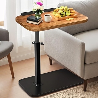 Adjustable Height C-Shaped End Table with 360° Swivel, Space-Saving ...