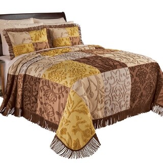 Patchwork Textured Chenille Fringe Border Bedspread - Bed Bath & Beyond ...