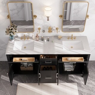 72" Pre-assembled Double Bathroom Vanity with Engineered Marble Top ...