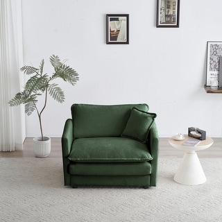 Chenille Accent Chair Sofa Green Single Sofa Club Armchair w/ Ottomans ...