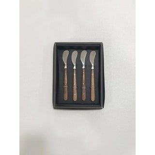 Set of 4 Cocktail Spreaders w/ Wood Handles in Giftbox - Silver & Wood ...