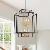 8-Light Metal Tiered Rectangle Lantern Chandelier - Black 22in - Bed ...