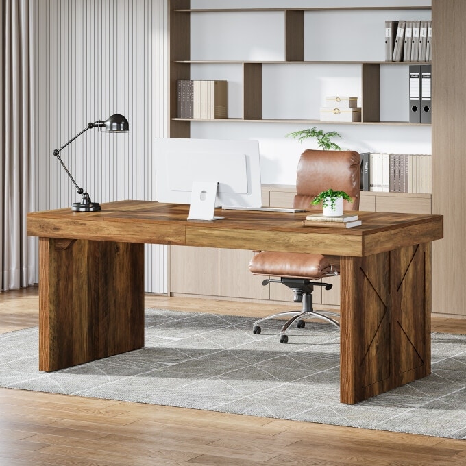 Wood Executive Computer Desk 63 Inches Home Office Desk