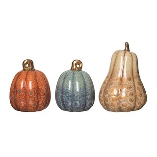 Transpac Ceramic 9.5 in. Multicolor Harvest Colorful Pattern Pumpkin ...