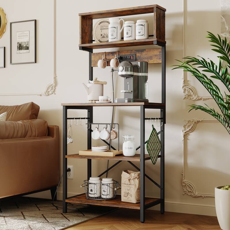 60 Inch Kitchen Baker's Rack with Hutch 8 Side Hooks - Overstock - 36406266