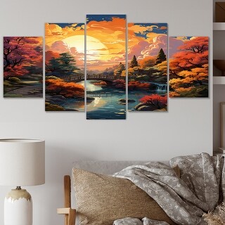 Designart "Glorious Sunset Over Beautiful Autumn Garden" Lakes & Rivers ...