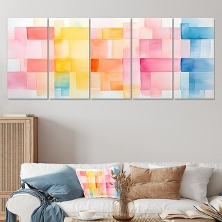 Designart "Paster Color Cubes Patterns III" Abstract Geometric Set Of 5 ...