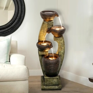 40"H Resin Water Feature with LED Lights – Multi-Tier Fountain for Home ...