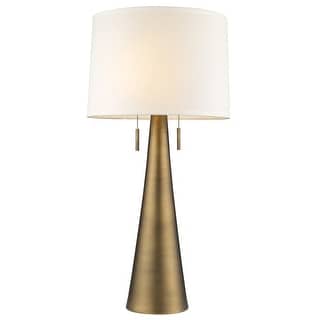 HomeRoots 34" Brass Metal Two Light Table Lamp With White Empire Shade ...