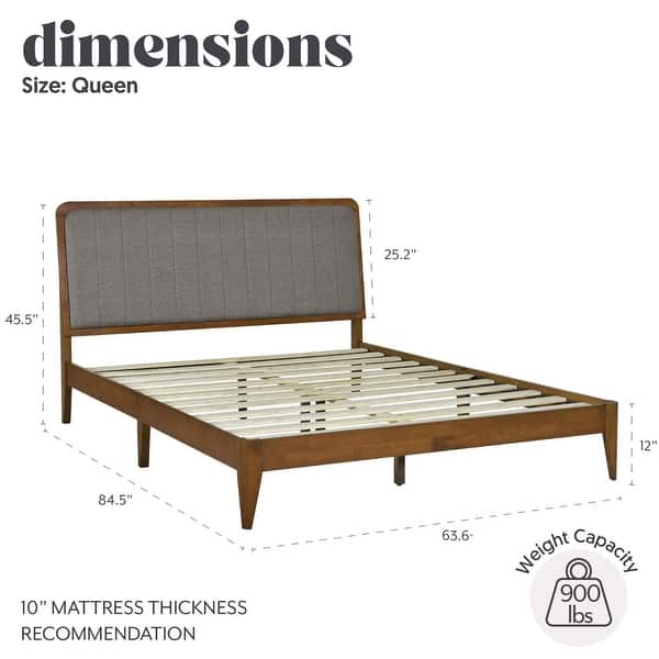 Raven Grey Upholstered Walnut Wood Queen Platform Bed Frame - Bed Bath ...