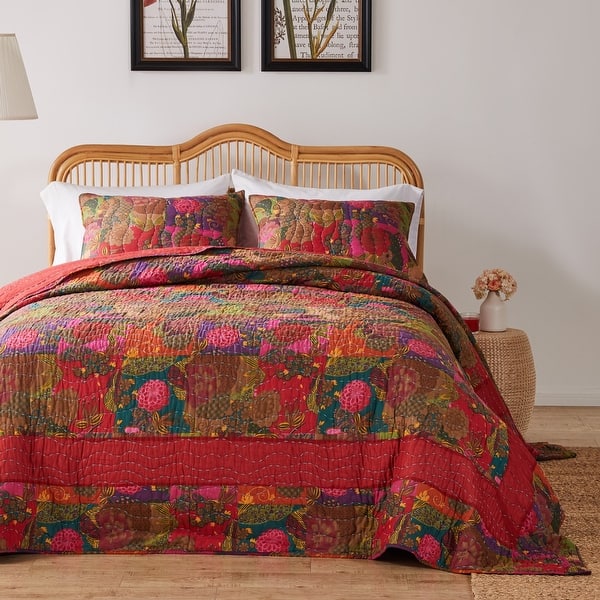 Greenland Home Fashions Jewel 100% Cotton Kantha-Style Floral Fusion ...
