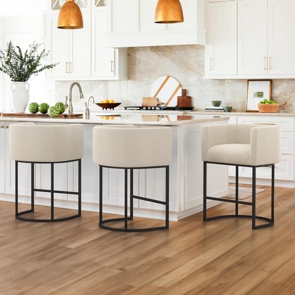 26 in. Counter Height Low Back Bar Stool with Metal Frame Modern Barrel ...