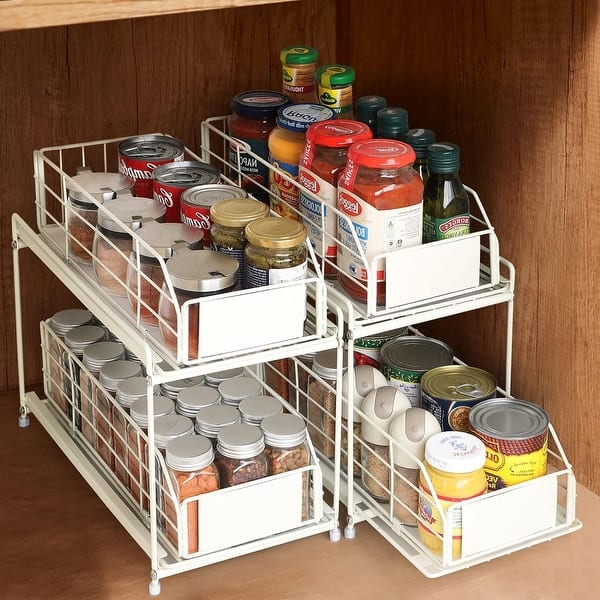 2 Pack Under Sink Rack Organizer with Sliding Drawers Basket Storage ...