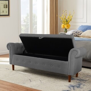 Grey Teddy Velvet Multifunctional Storage Rectangular Sofa Stool - Bed ...