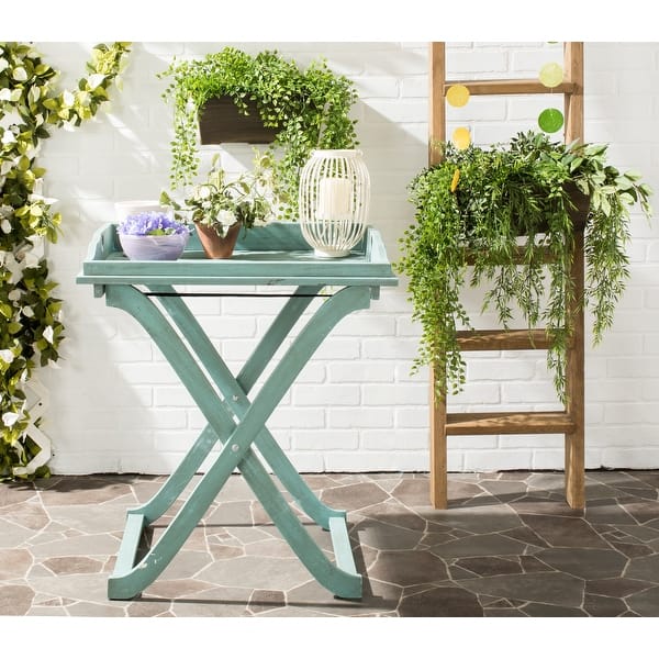 SAFAVIEH Outdoor Living Covina Beach House Blue Tray Table - 18.9"x27.2 ...