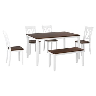 6-Piece Farmhouse Rustic Dining Table Set w/Cross Back 4 Chairs&Bench ...