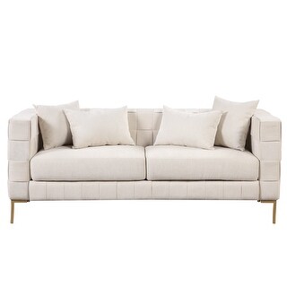 Beige Contemporary Chenille Upholstered Sofa Set with Pillows - Bed ...