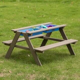 Picnic Play Table, Sandbox Table with Umbrella Hole and 2 Play Boxes ...