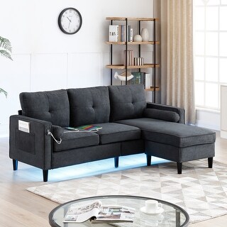 Modern Convertible Sectional Sofa with USB Ports, LED Lights, Ottoman ...