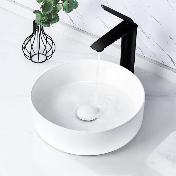CB HOME 14" Modern Small Vessel Bathroom Sink, Round Ceramic Basin ...
