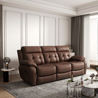 Leather Non-Power Reclining Sofa with Stainless Steel Cupholders - Bed ...
