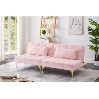Pink Futon Sleeper Loveseat Sofa, Teddy Loveseat Recliners w/ Pillows ...