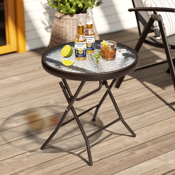 Crestlive Outdoor Side Table Patio Small Folding Table with Tempered Glass Table Top On Sale Bed Bath Beyond 39129161