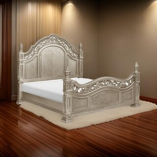 Lumi Queen Bed, Classical Metal Scrollwork, Glossy Platinum and Gold ...