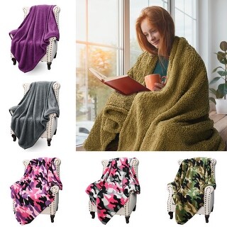 Soft Fuzzy Cozy Throw Blanket with Fluffy Sherpa Fleece - Bed Bath ...