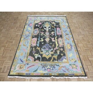 Hand Knotted Charcoal Black Oushak with Wool Oriental Rug (6' x 9'1 ...