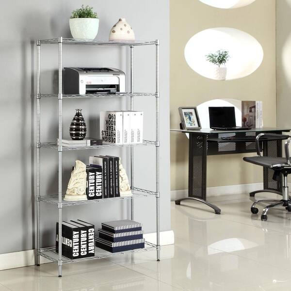 5-Tier Rectangle Metal Storage Rack Silver Gray - On Sale - Bed Bath ...