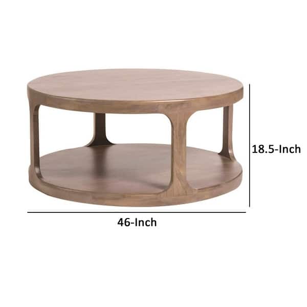 46 Inch Round Pillar Coffee Table with Shelf, Rough Hewn Distressed ...