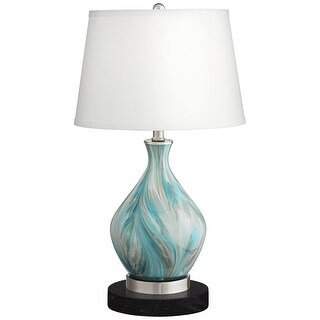 Modern Coastal Accent Table Lamp 22" High with Round Black Marble Riser ...