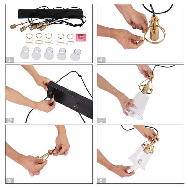 Haye Mid-Century Modern 5-Light Seeded Glass Chandelier Black Gold ...