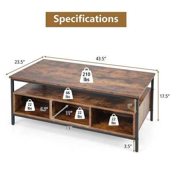 Industrial Coffee Table with Open Storage Metal Frame Center Table ...