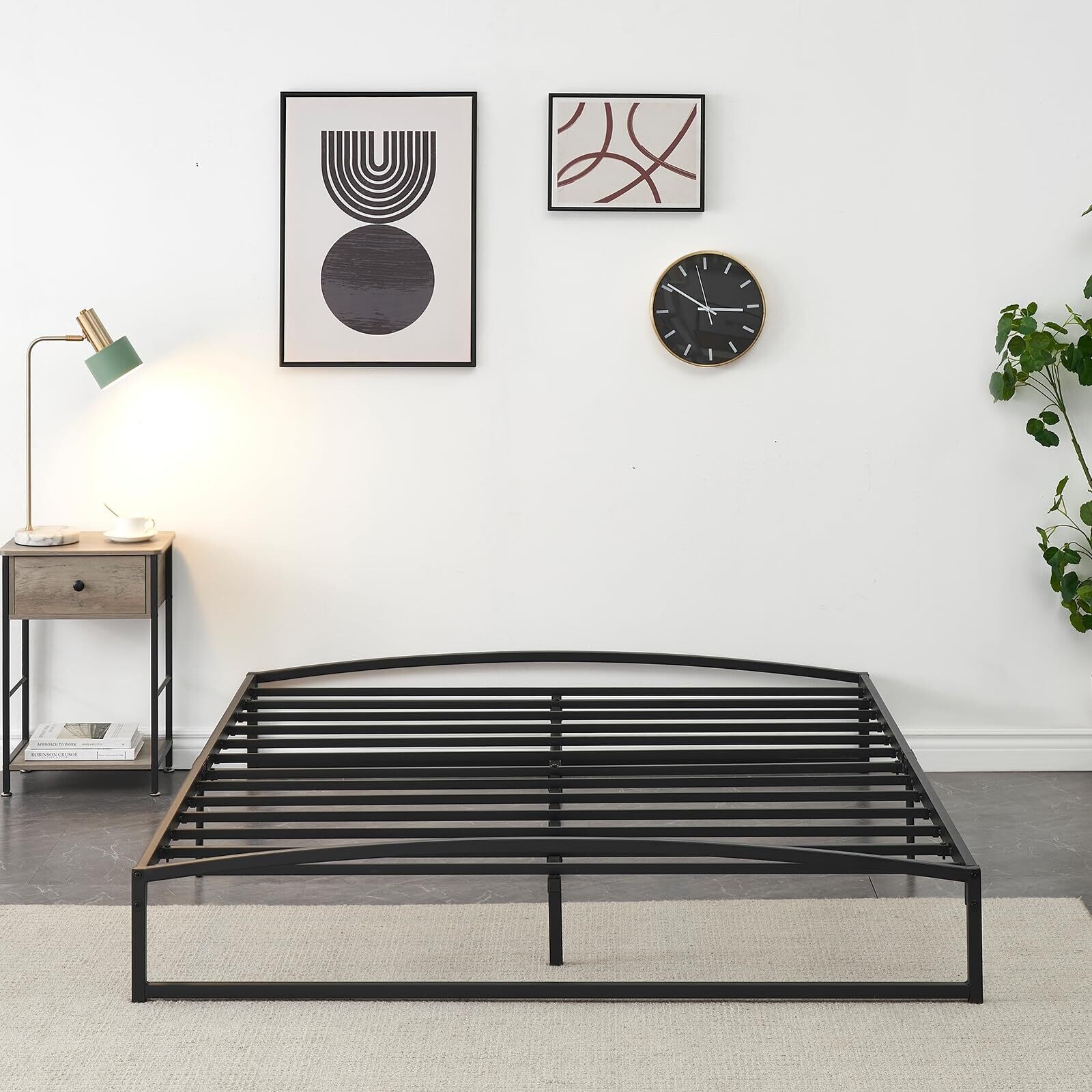 Metal platform bed frame with steel slat support store