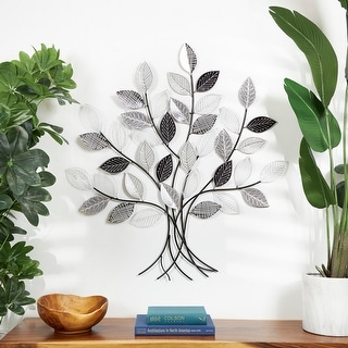 Black Metal Tree Home Wall Decor with Various Patterned Leaves - Bed ...