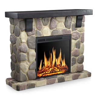 Electric Fireplace Mantel Package, Freestanding Stone Fireplace Heater ...